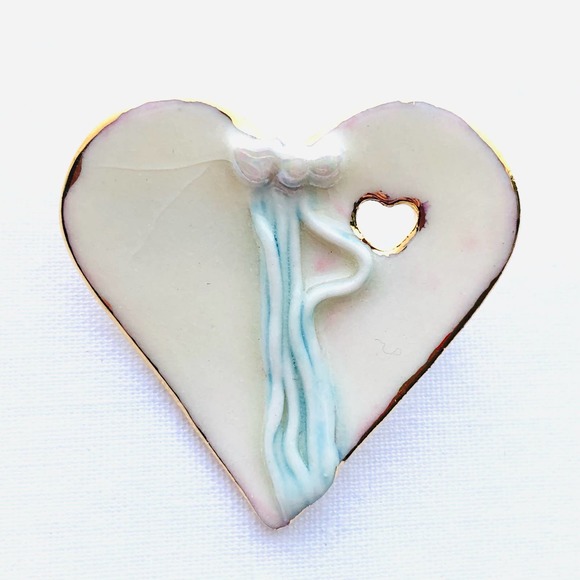 Simply Barbara | Jewelry | Vintage Handmade Ceramic Heart Brooch Pin ...